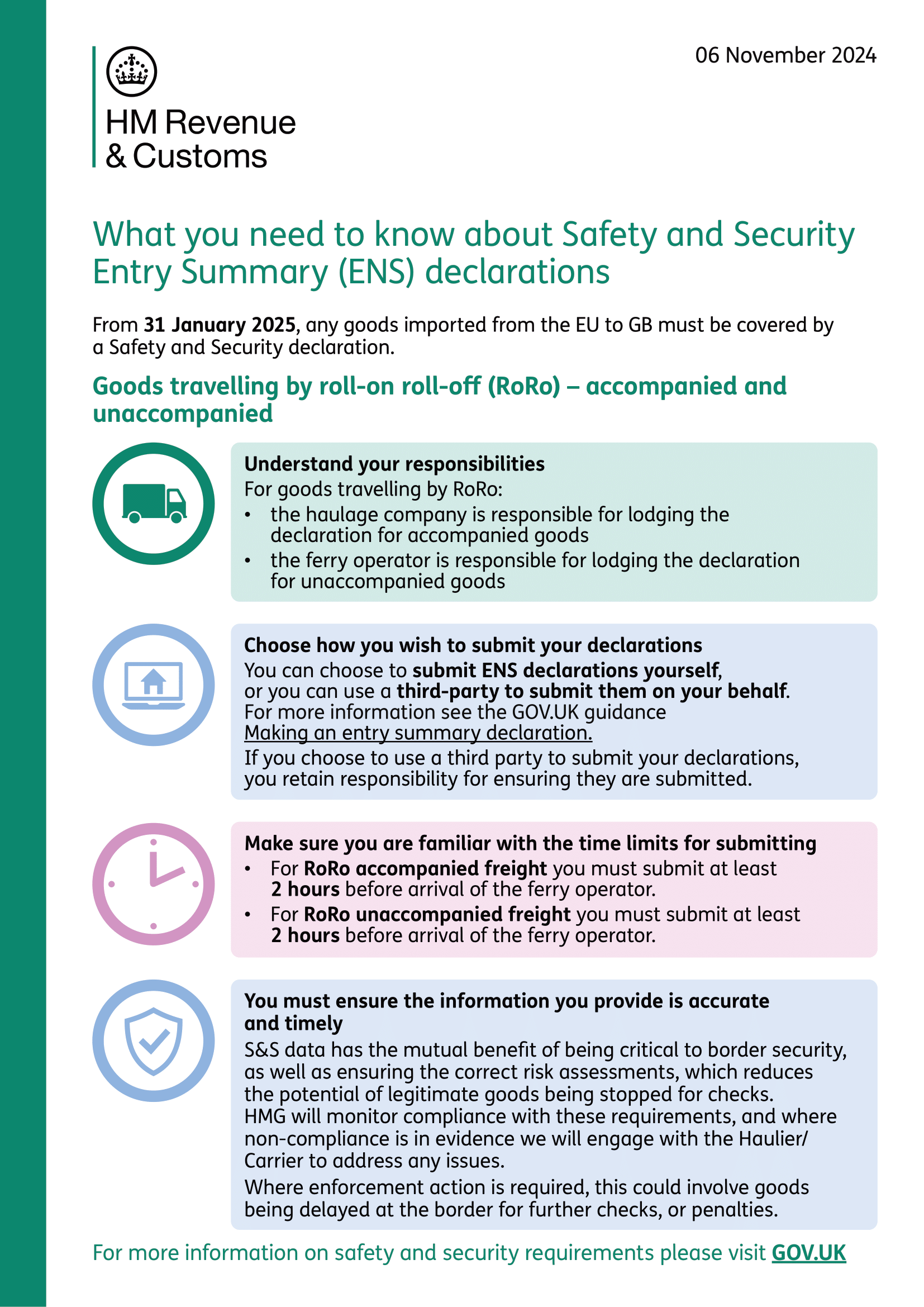 Preparing for the new Safety and Security Entry Summary (ENS) Declarations in the UK
